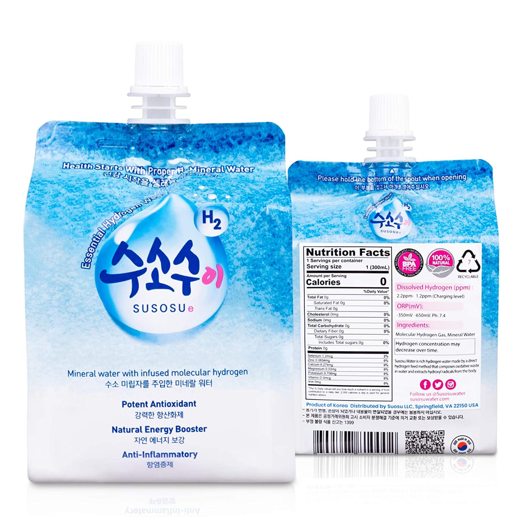 Susosu Water H2 Hydrogen Water, Sourced Mineral Water, 10.5 Fl oz (20 ...