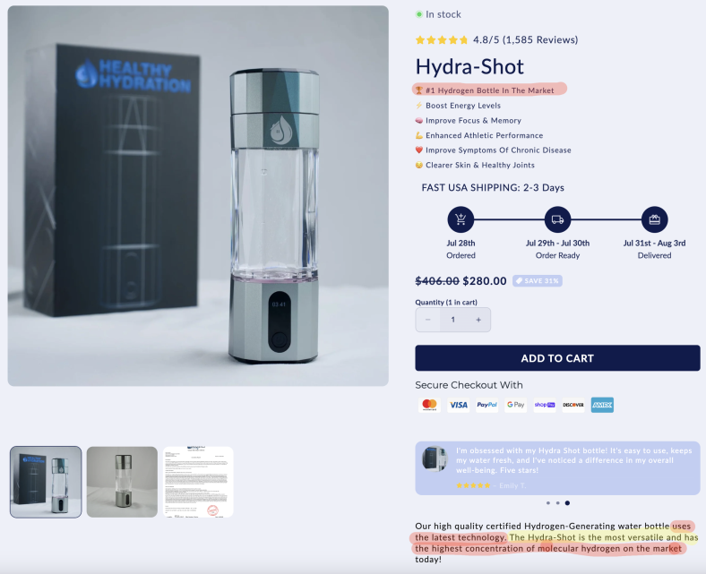 Hydra-Shot by Healthy Hydration Review – Hydrogen Water Research Labs