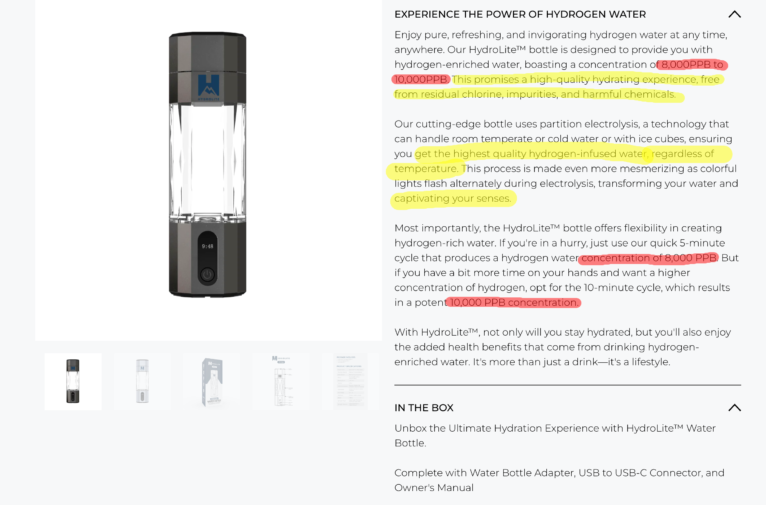 HYDROLITE PRO HYDROGEN WATER BOTTLE REVIEW – Hydrogen Water Research Labs